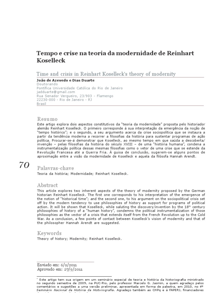 Tempo e Crise Na Teoria Da Modernidade de Reinhart Koselleck | PDF | Tempo | Historiografia
