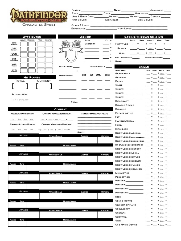 Pathfinder Character Sheet | PDF | Role Playing Games | Leisure