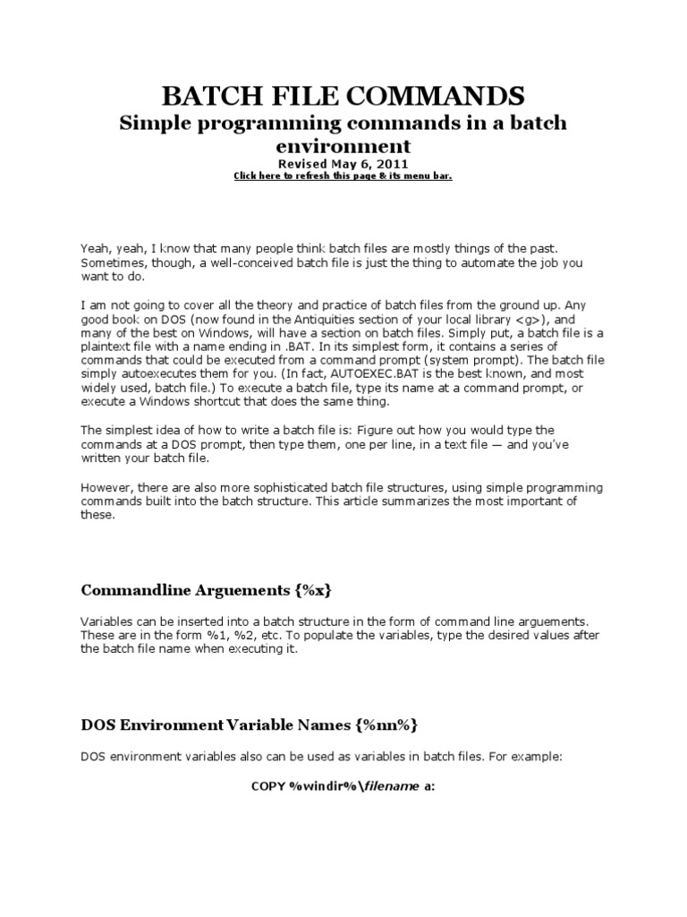 Batch File Commands | Download Free PDF | Command Line Interface | Text File