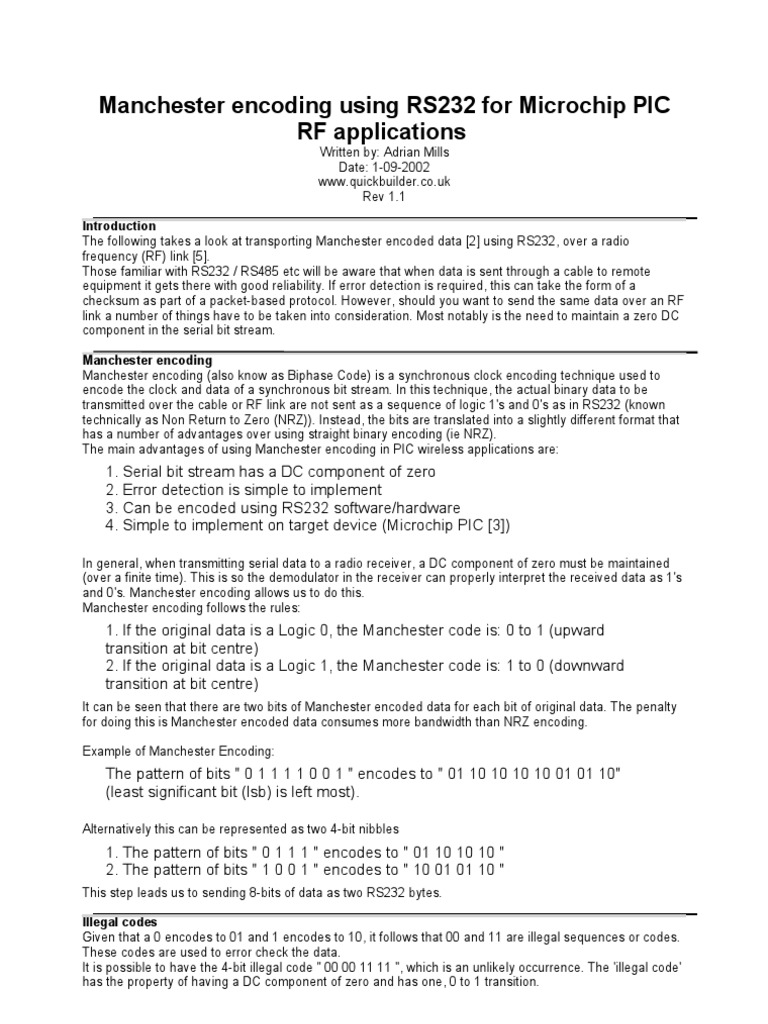 Manchester Encoding Using RS232 | PDF | Bit | Error Detection And ...