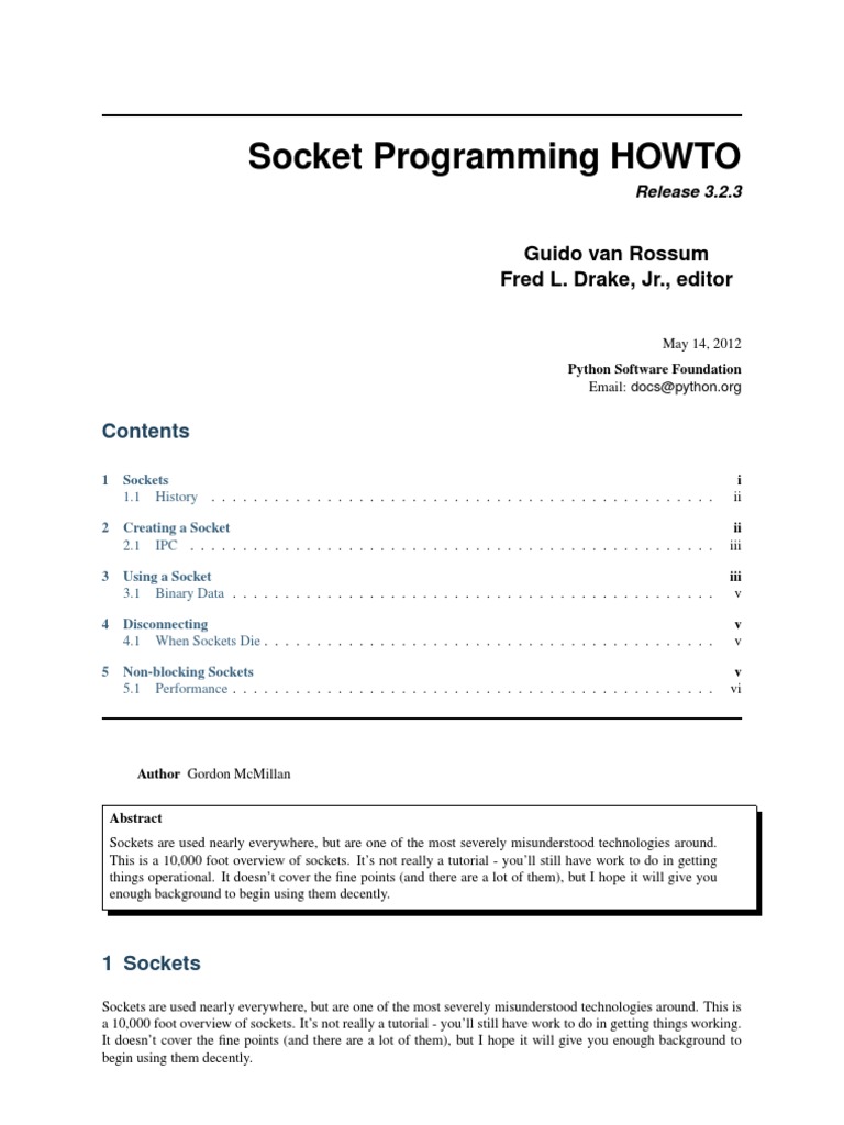 Socket Programming HOWTO: Guido Van Rossum Fred L. Drake, JR., Editor | Download Free PDF ...