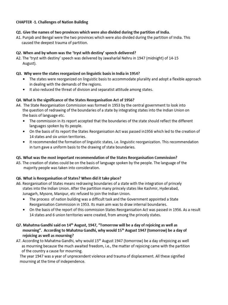 Chapter-1. Challenges of Nation Building | PDF