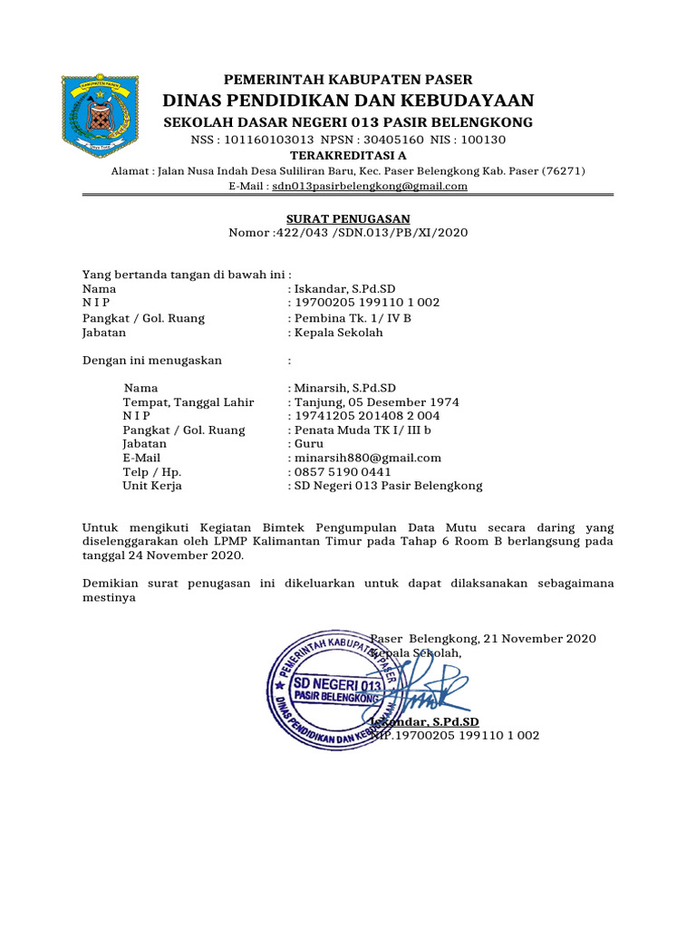 Surat Tugas Bimtek 24 Nov 2020 | PDF