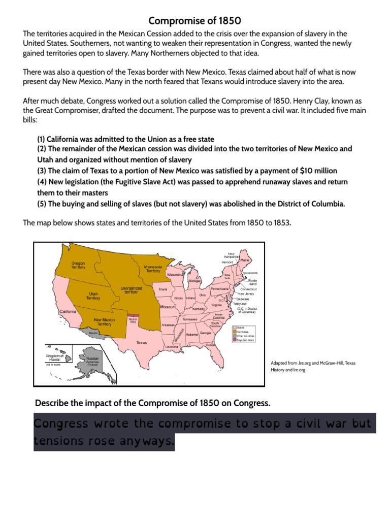 David Garcia - Compromise of 1850 Reading With Map Analysis - Kami | PDF
