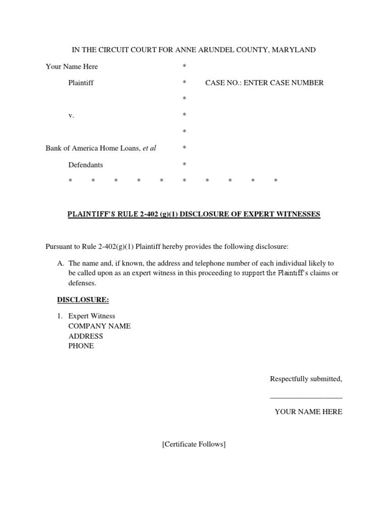 Maryland Rule 2-402 (G) (1) Disclosure of Expert Witness | PDF ...