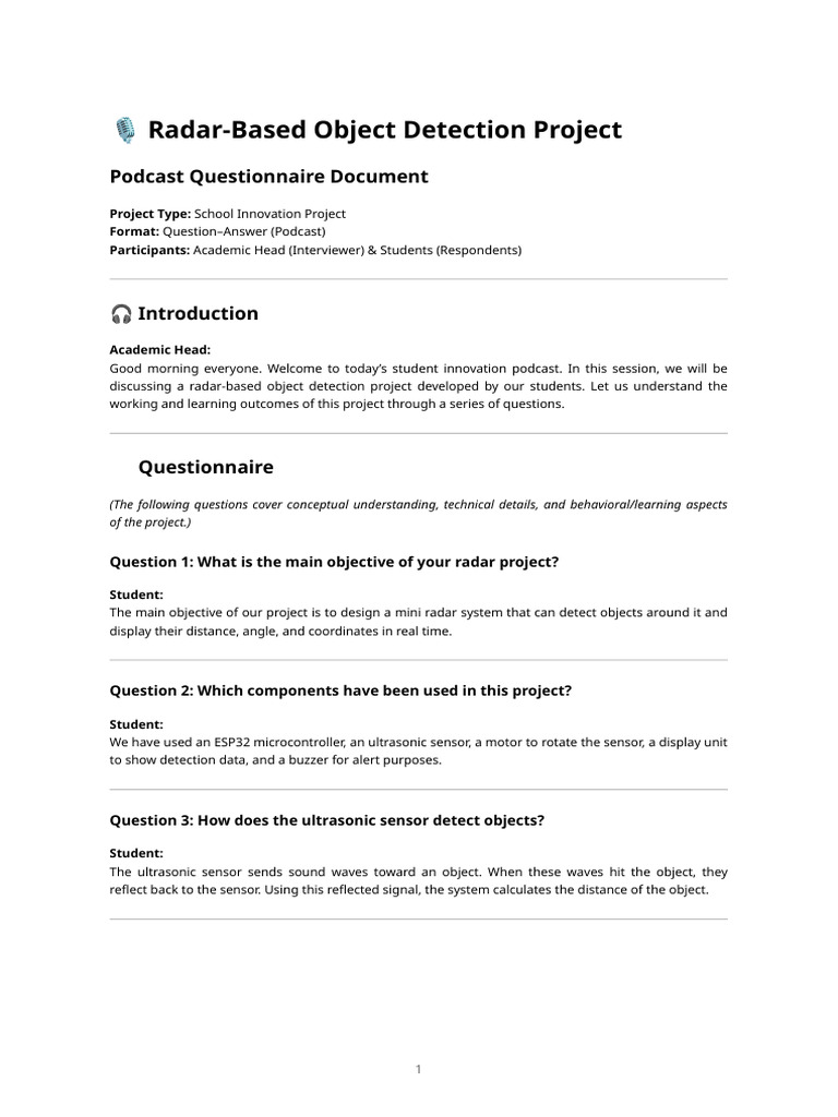 Radar Project Podcast Questionnaire | PDF | Radar | Sensor