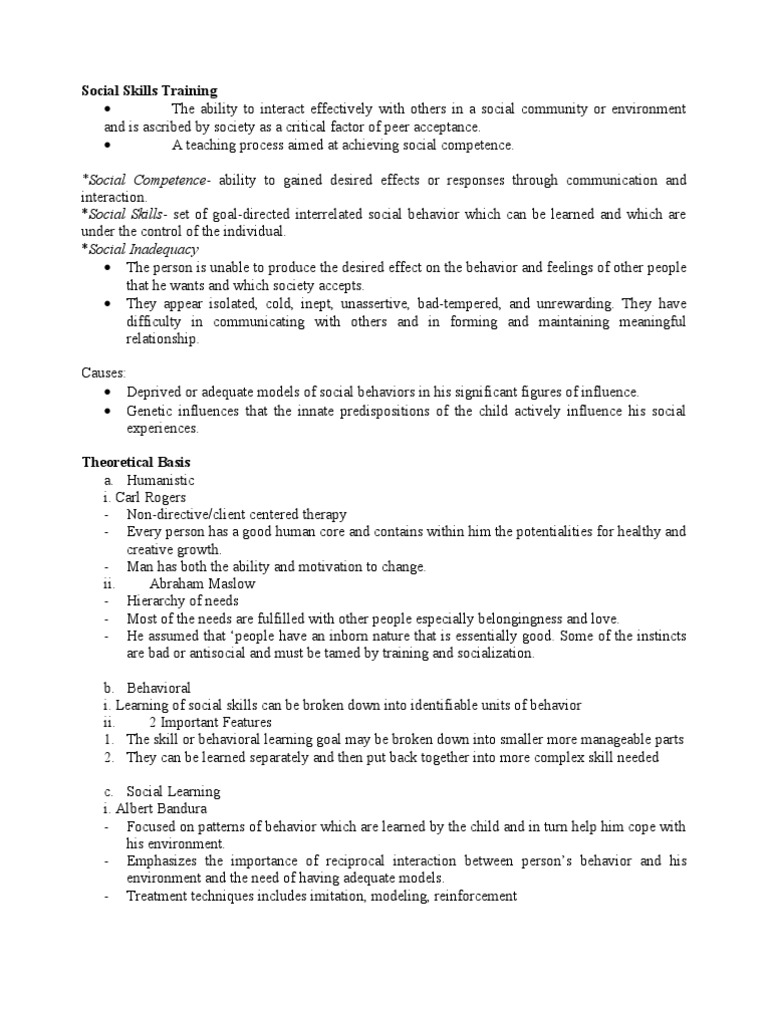Social Skills Training Handout | PDF | Social Skills | Nonverbal ...