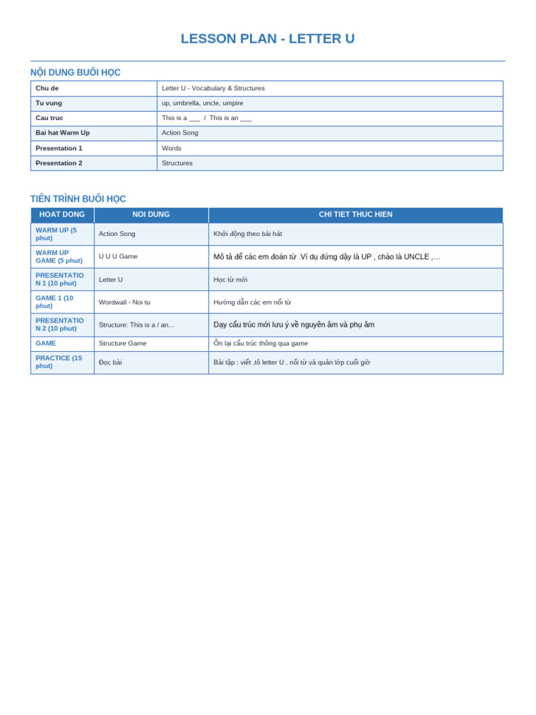 Lesson Plan Letter U | PDF