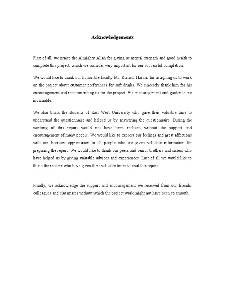 Final Acknowledgement | Download Free PDF | Coca Cola | Cola