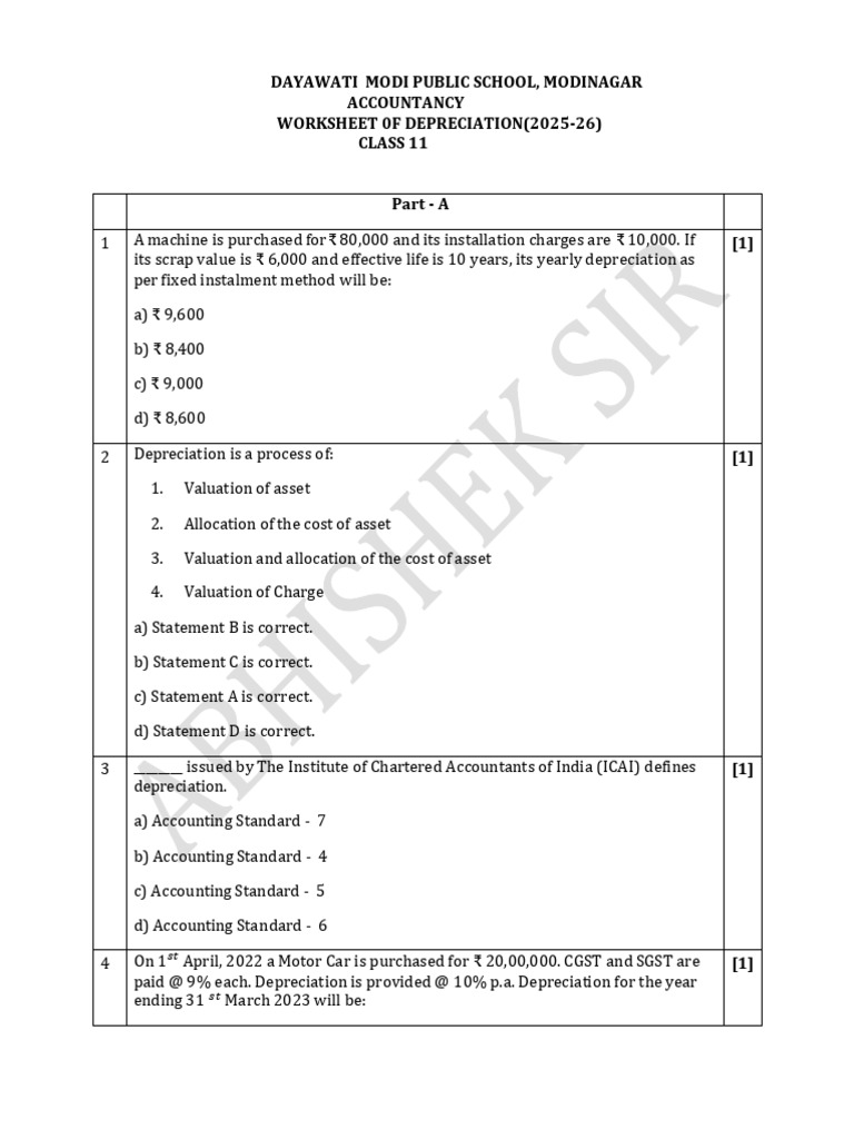 Worksheet Depreciation | PDF | Depreciation | Fixed Asset