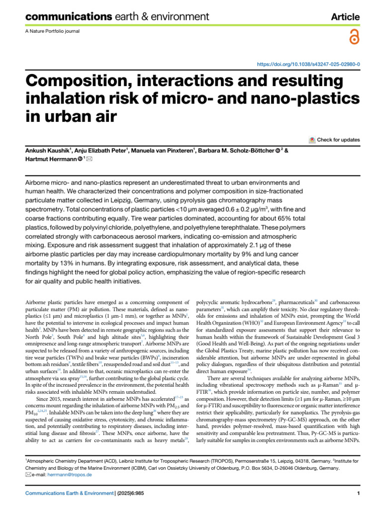 Composition, Interactions and Resulting Inhalation Risk of Micro-And ...