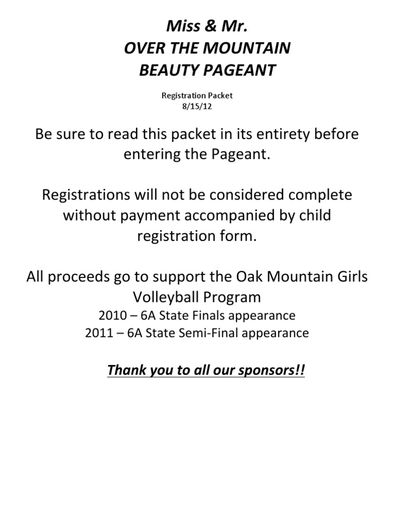 Pageant Registration Packet-Revised | PDF | Leisure