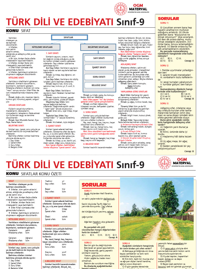 Sinif Turkce Sifat Edat Baglac Zamir Konu Anlatimi | PDF