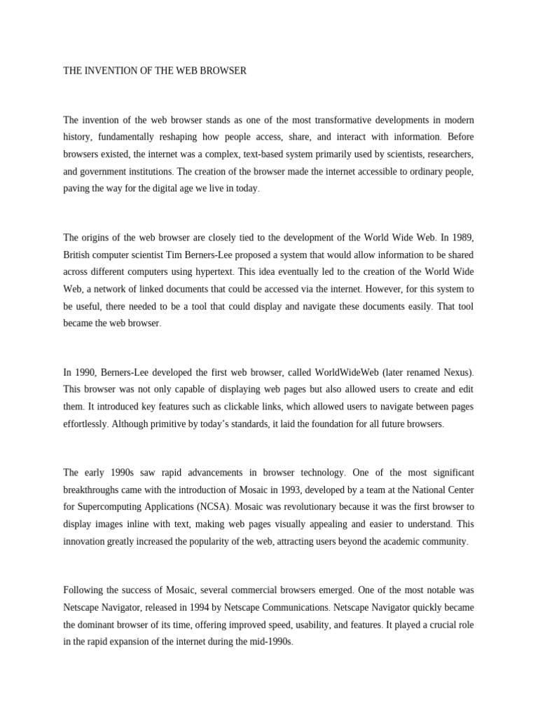 The Invention of The Web Browser | PDF | World Wide Web | Internet & Web