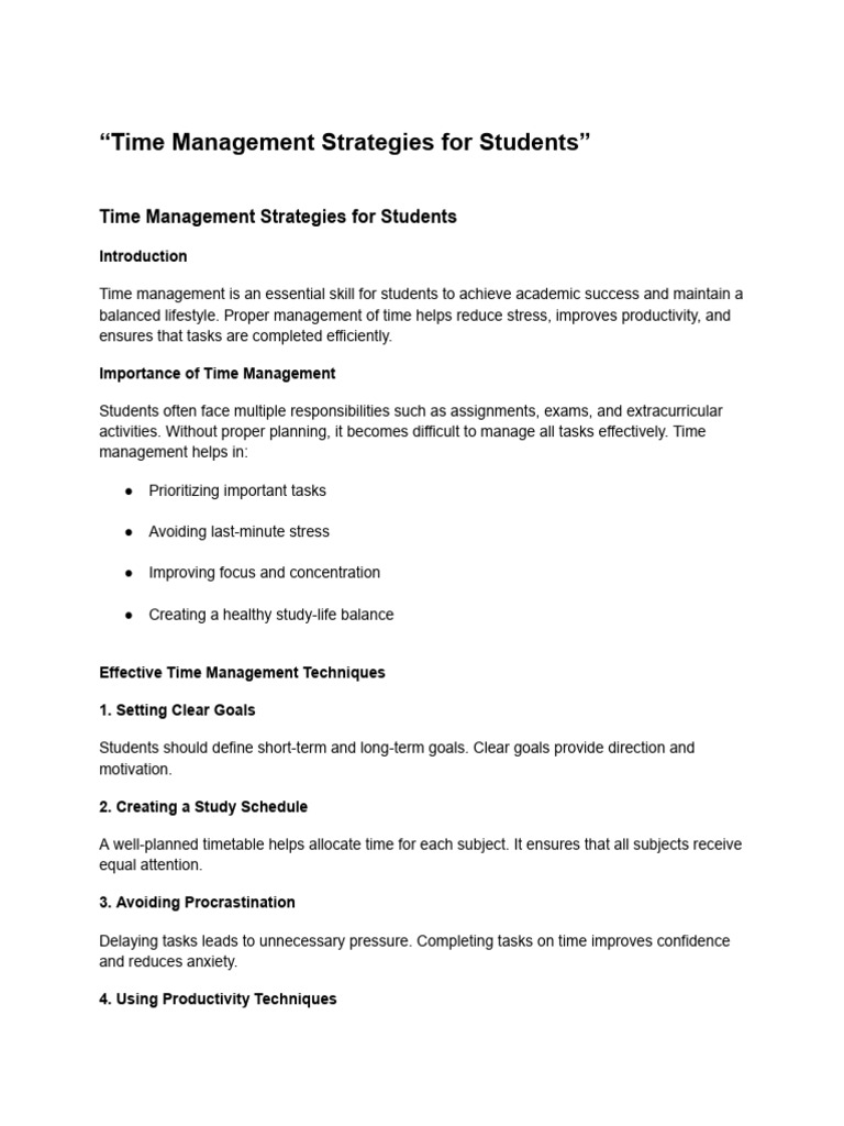Time Management Strategies For Students | PDF