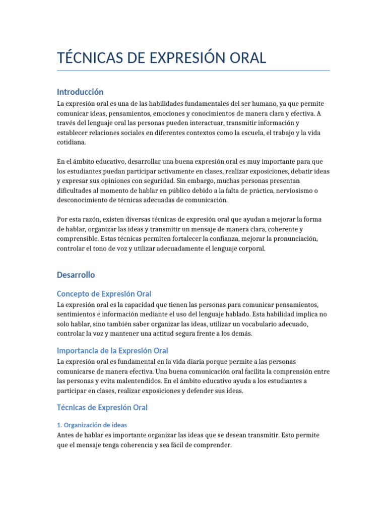 Tecnicas de Expresion Oral Trabajo Investigacion | PDF