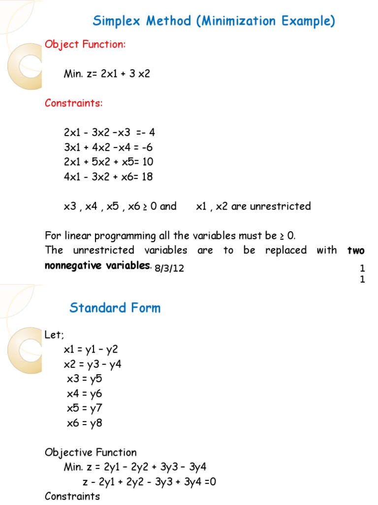 Simplex Method (Minimization Example) : Object Function | PDF | Mathematical Problem Solving ...