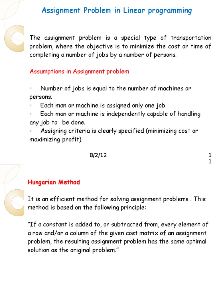 Assumptions in Assignment Problem | PDF | Algorithms | Mathematical And ...