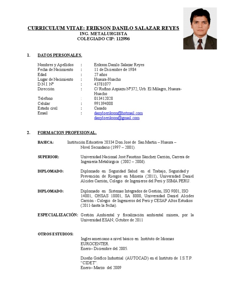 CV - Danilo Salazar 02 | PDF | Minería | La seguridad