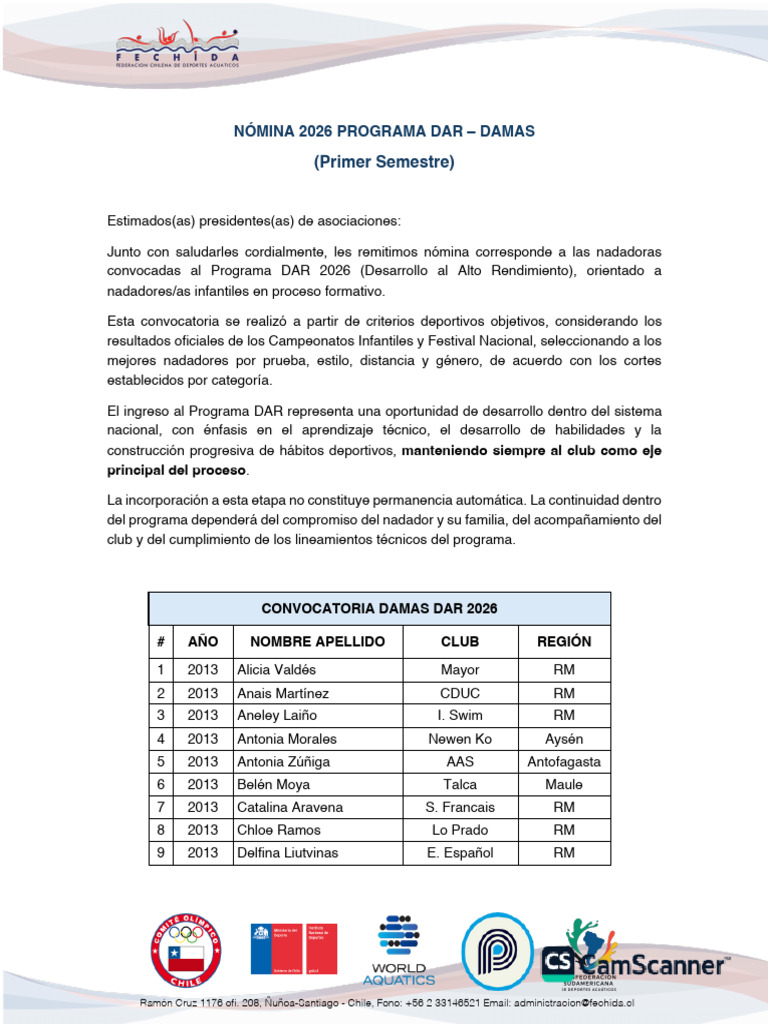 Nomina 2026 Dar Damas | PDF