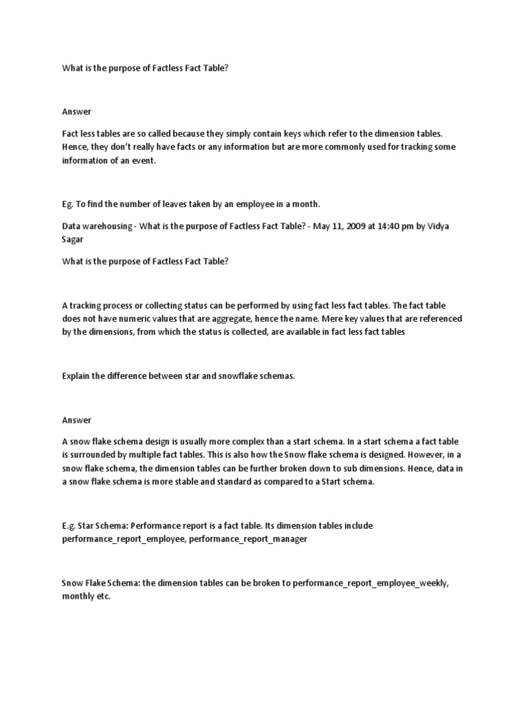 What Is The Purpose of Factless Fact Table | PDF | Data Warehouse ...