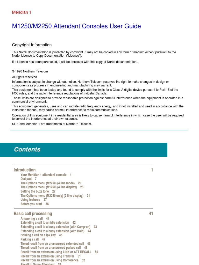 Manual Meridian Console M2250 Opcion 11 | PDF | Telephone Number ...