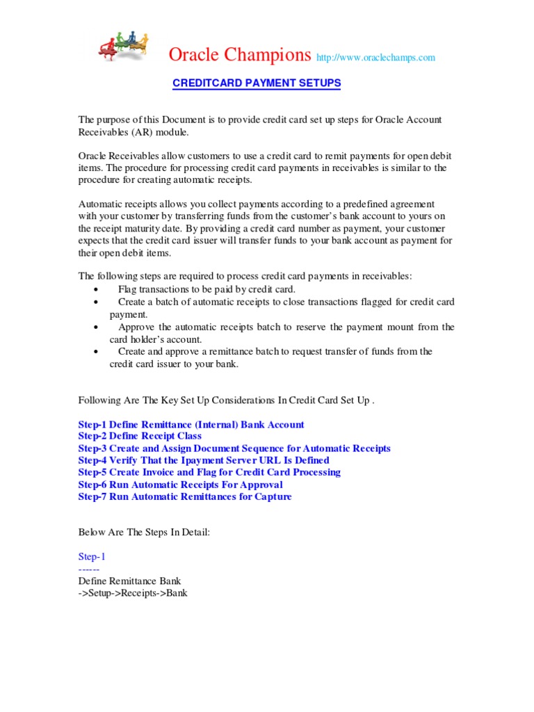 Oracle AR Credit Card Issue Setups | PDF | Payments | Credit Card