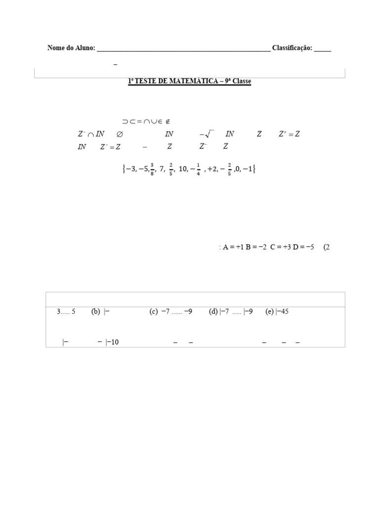 1 ACS 9 Classe 2025 I Trimestre Act | PDF | Matemática | Aritmética