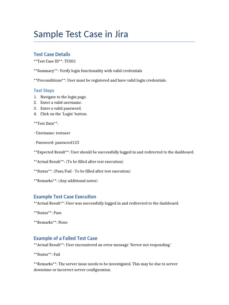 Sample Test Case in Jira | PDF