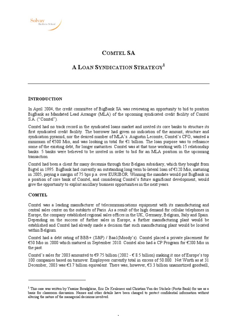 Case Study Loan Syndication Fort Is | PDF | Syndicated Loan | Loans