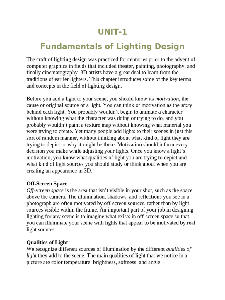 UNIT - 1 - Fundamentals of Lighting Design | PDF