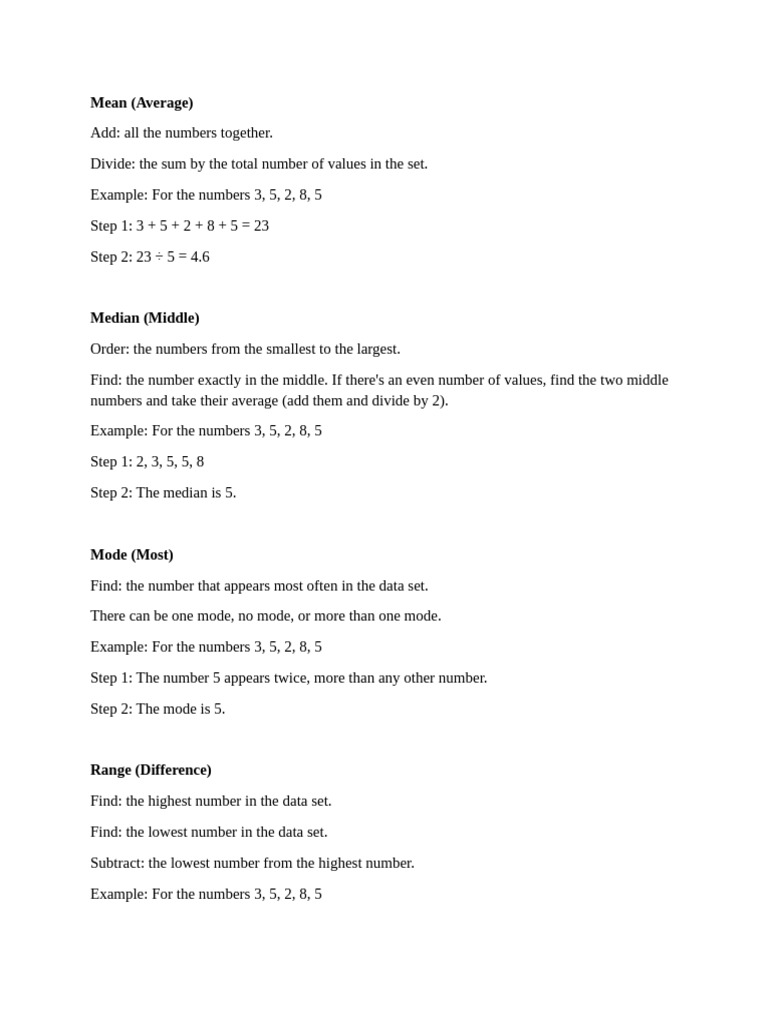 Mean, Median, Mode and Range Notes | PDF