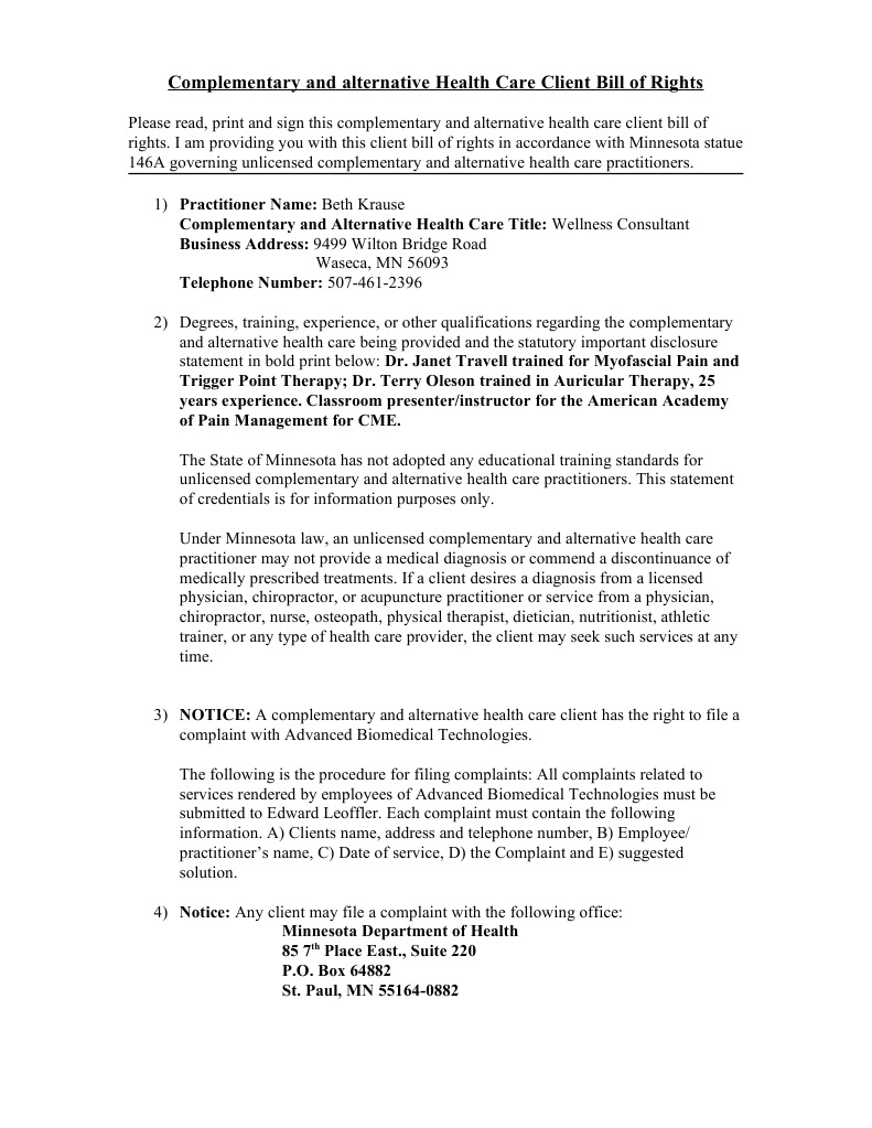 Client Bill of Rights for Alternative Health | PDF | Alternative ...
