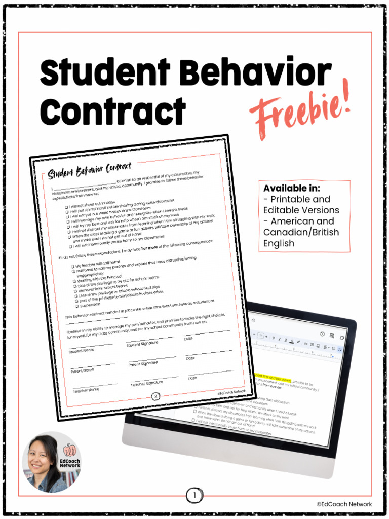 FREEStudentBehaviorContractTemplateEditableholdingstudentsaccountable 1 ...