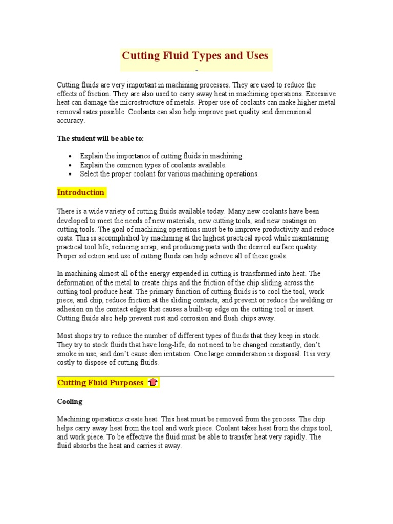 Cutting Fluid Types and Uses | PDF | Machining | Grinding (Abrasive ...