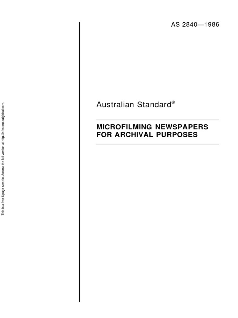 As 2840-1986 Microfilming Newspapers For Archival Purposes | PDF ...