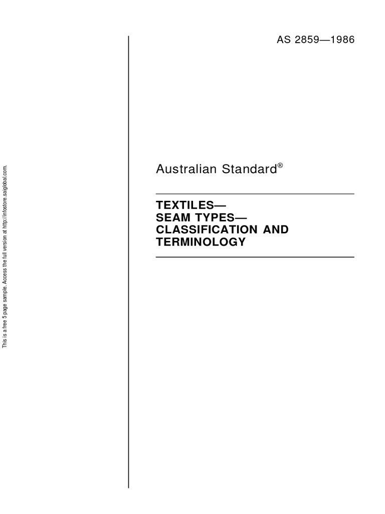 As 2859-1986 Textiles - Seam Types - Classification and Terminology ...