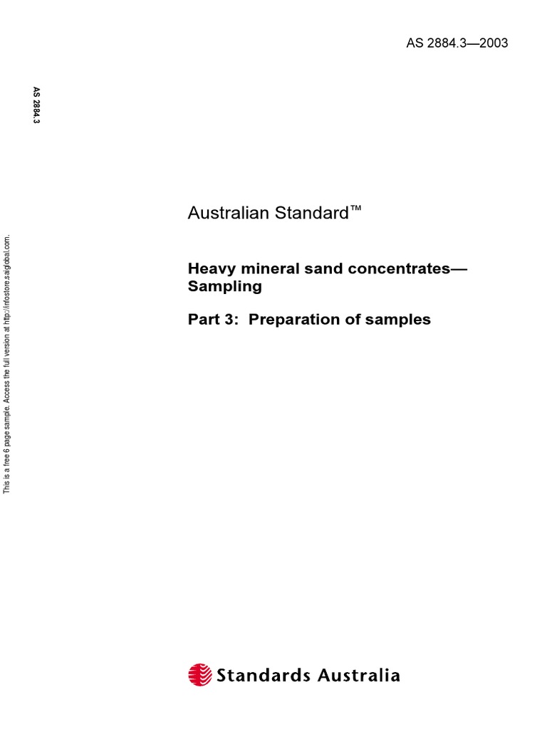 As 2884.3-2003 Heavy Mineral Sand Concentrates - Sampling Preparation ...