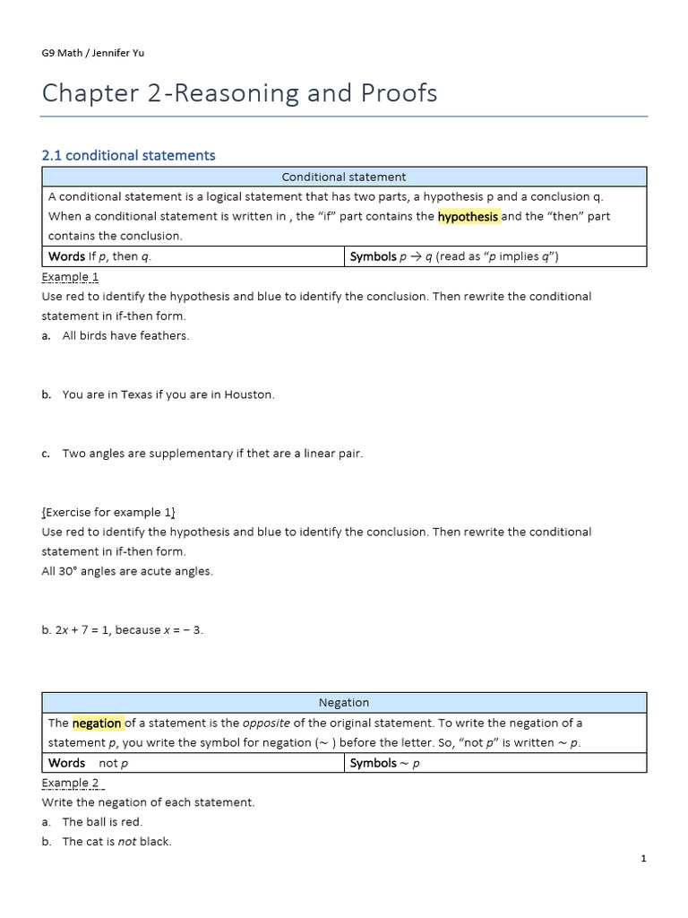 Chapter 2 - Reasoning and Proofs (Final) | PDF | Angle | Deductive ...