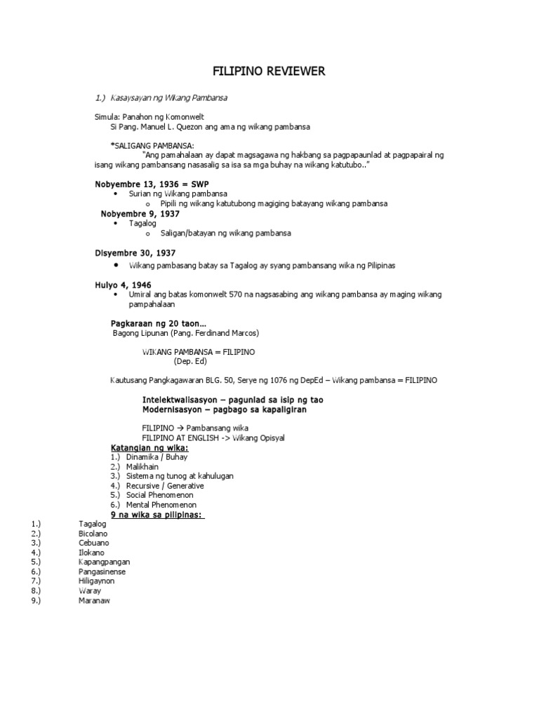 Filipino Reviewer | PDF