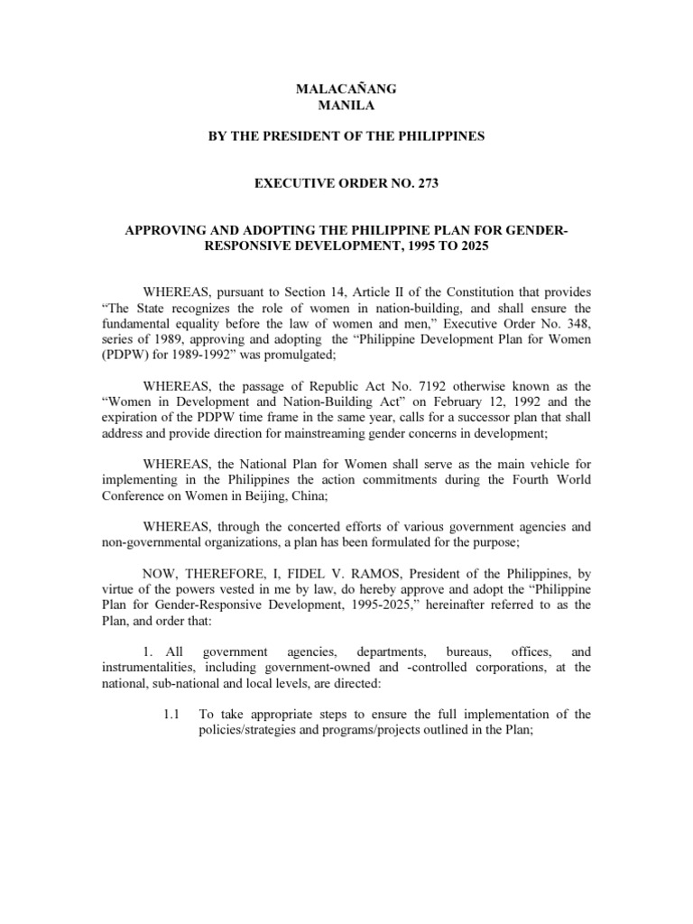 Eo 273 | PDF | Executive Order | Philippines