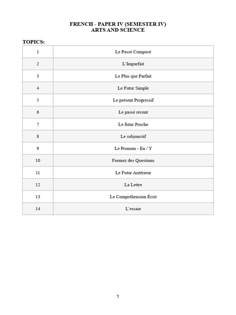 FRENCH Book - IV Semester (Revised 2024-McDona) | PDF | Verbe ...