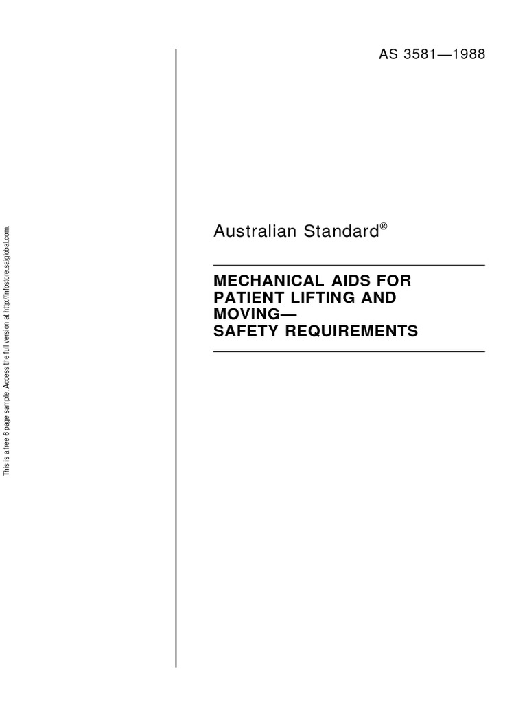 As 3581-1988 Mechanical Aids For Patient Lifting and Moving - Safety ...
