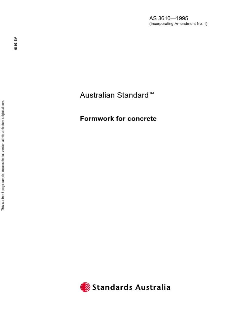 As 3610-1995 Formwork For Concrete | PDF | Normative | Lumber