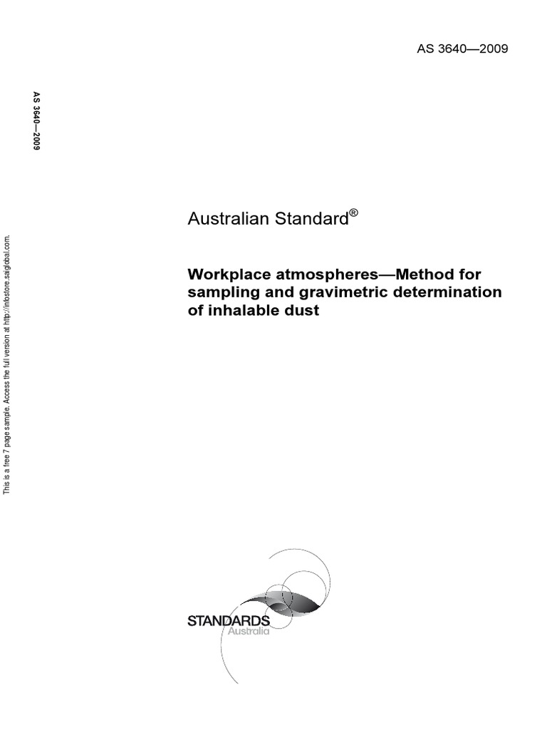 As 3640-2009 Workplace Atmospheres - Method For Sampling and ...