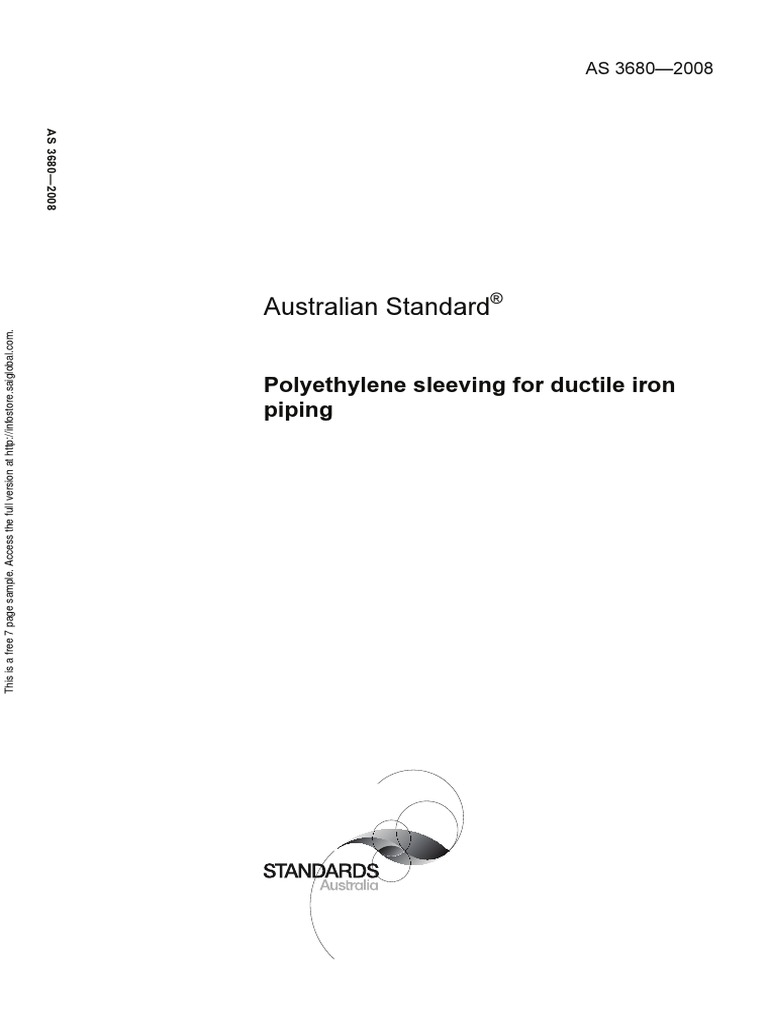 As 3680-2008 Polyethylene Sleeving For Ductile Iron Piping | PDF ...