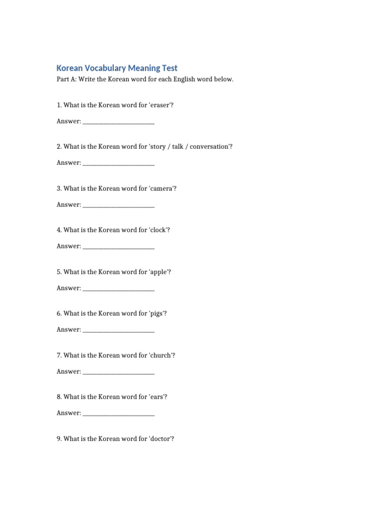 Korean Vocabulary Meaning Test | PDF | Chess Theory | Chess
