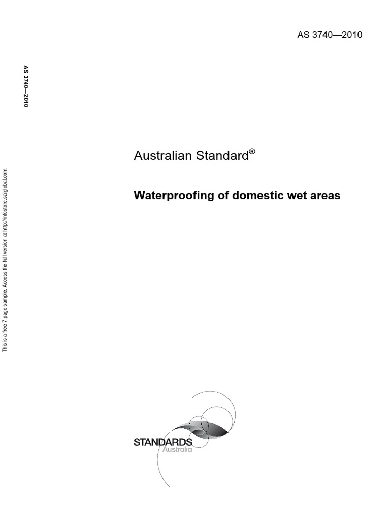 As 3740-2010 Waterproofing of Domestic Wet Areas | PDF | Shower | Australia