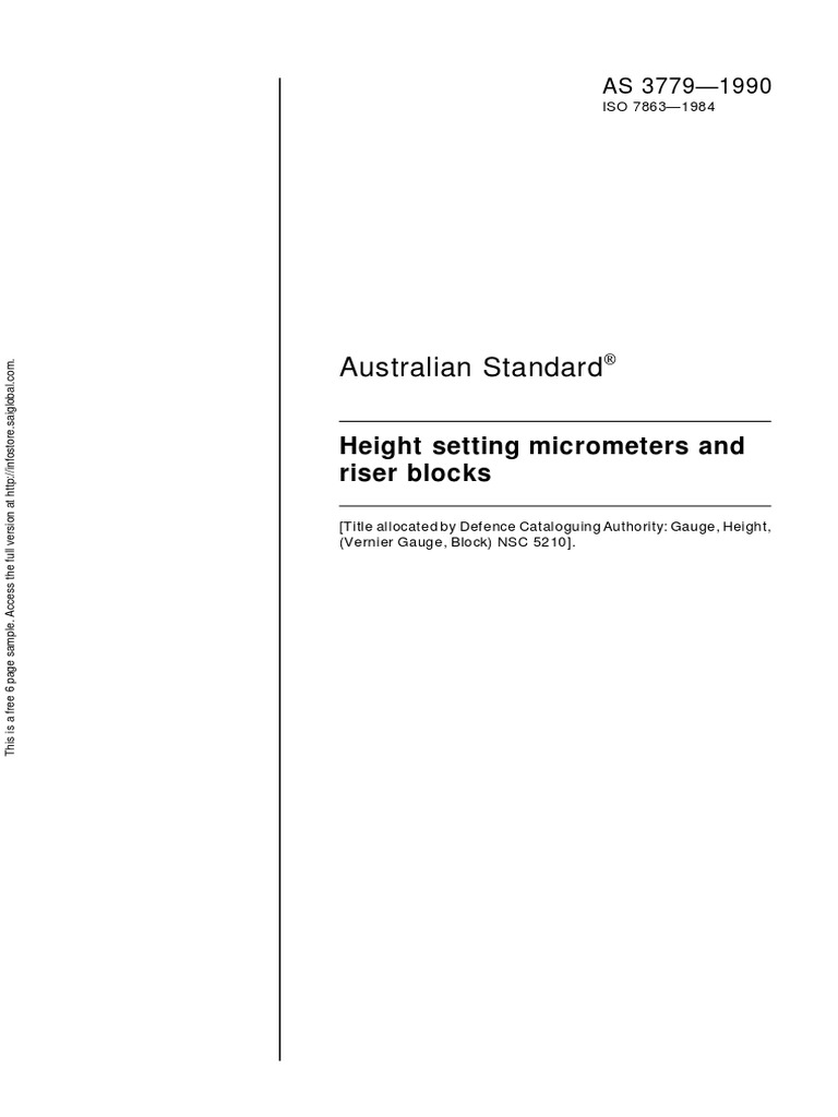 As 3779-1990 Height Setting Micrometers and Riser Blocks | PDF ...