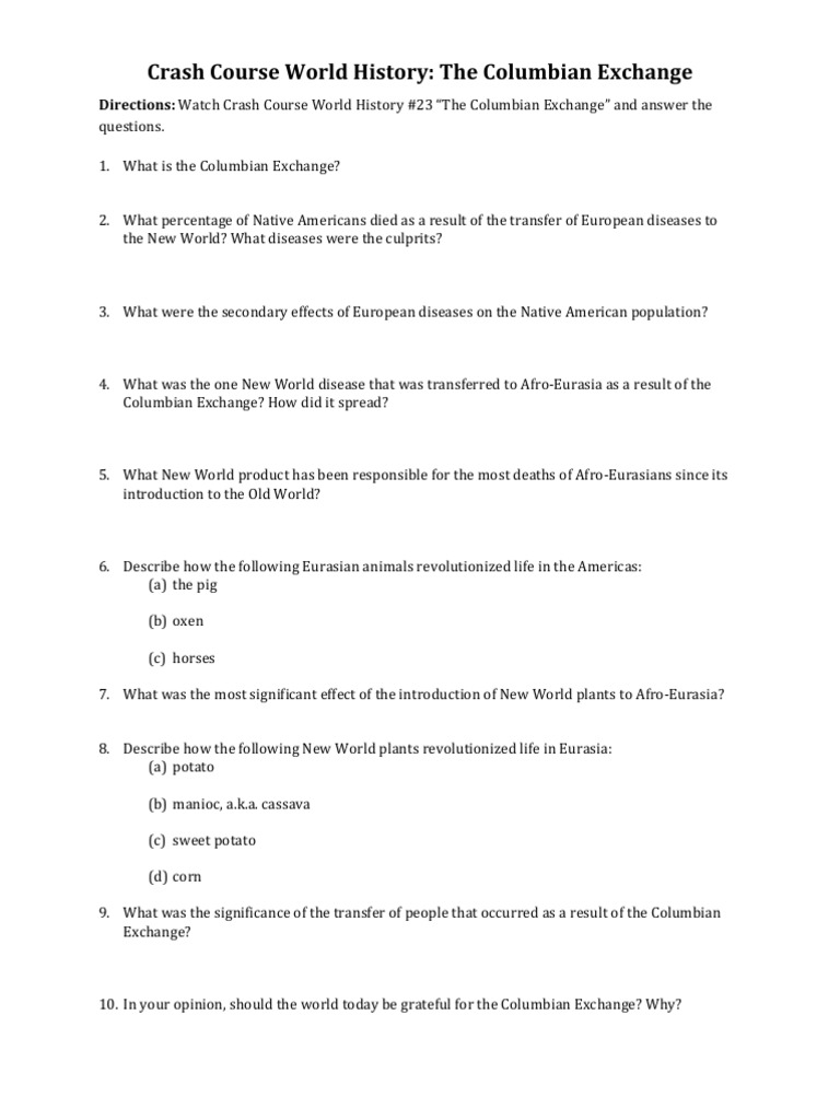 Crash Course Columbian Exchange | PDF